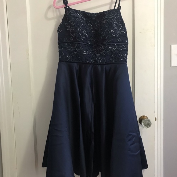 Dresses | Pretty Navy Blue Fit And Flare Semi Formal Dress | Poshmark